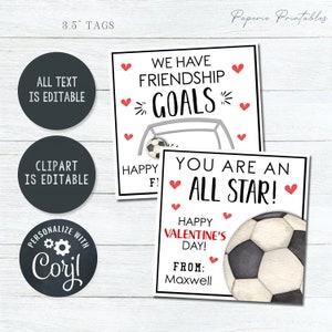 Editable Soccer Valentine Cards: Kids Printable Tags (DIY Corjl) - Etsy