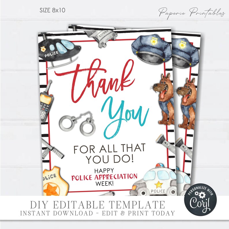 Editable Police Appreciation Sign: Thank You Gift (DIY Corjl) - Etsy