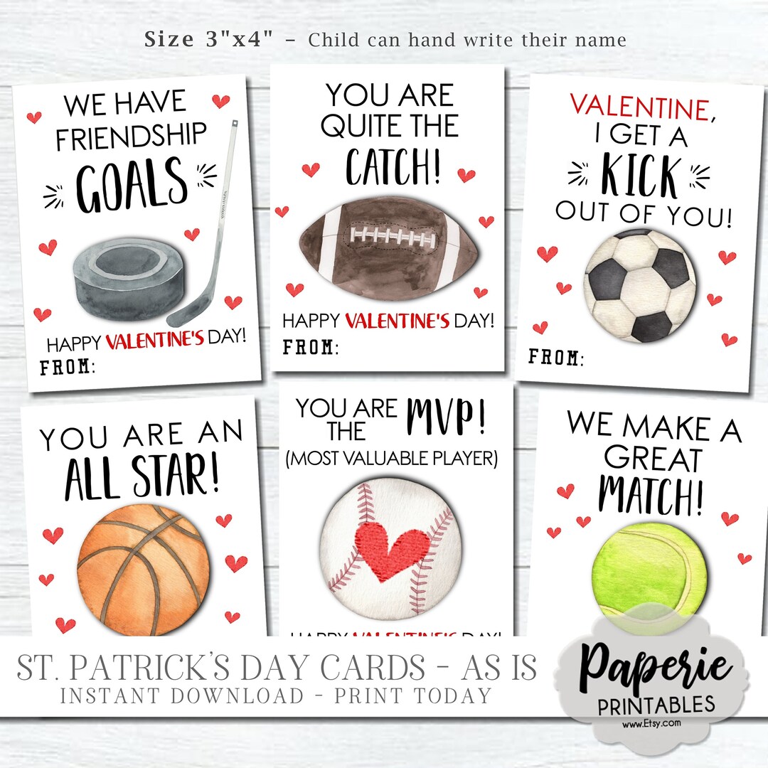 Sports Valentine Cards for Kids: Printable School Valentines (instant ...