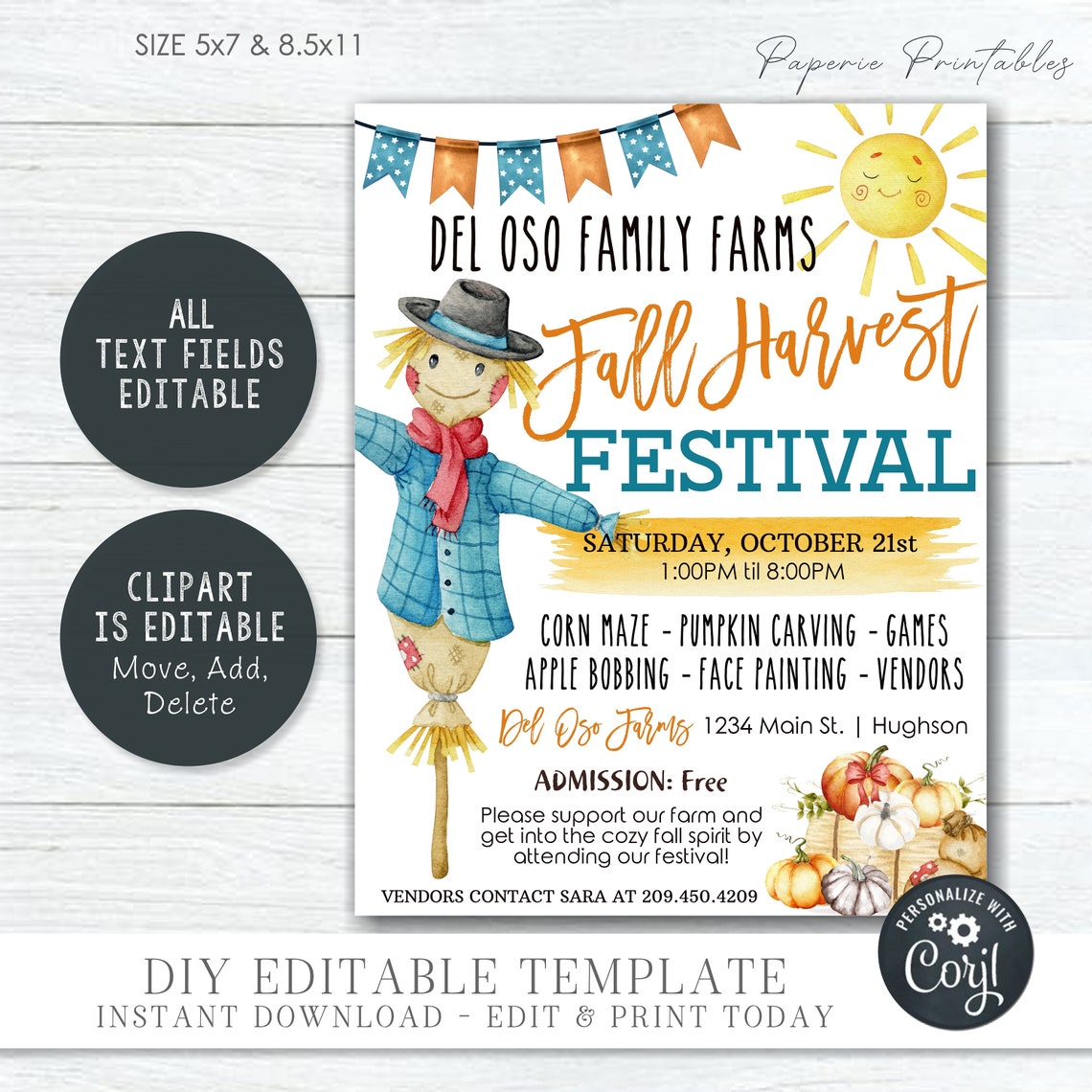 EDITABLE Fall Harvest Festival Flyer School Festival Flyer - Etsy