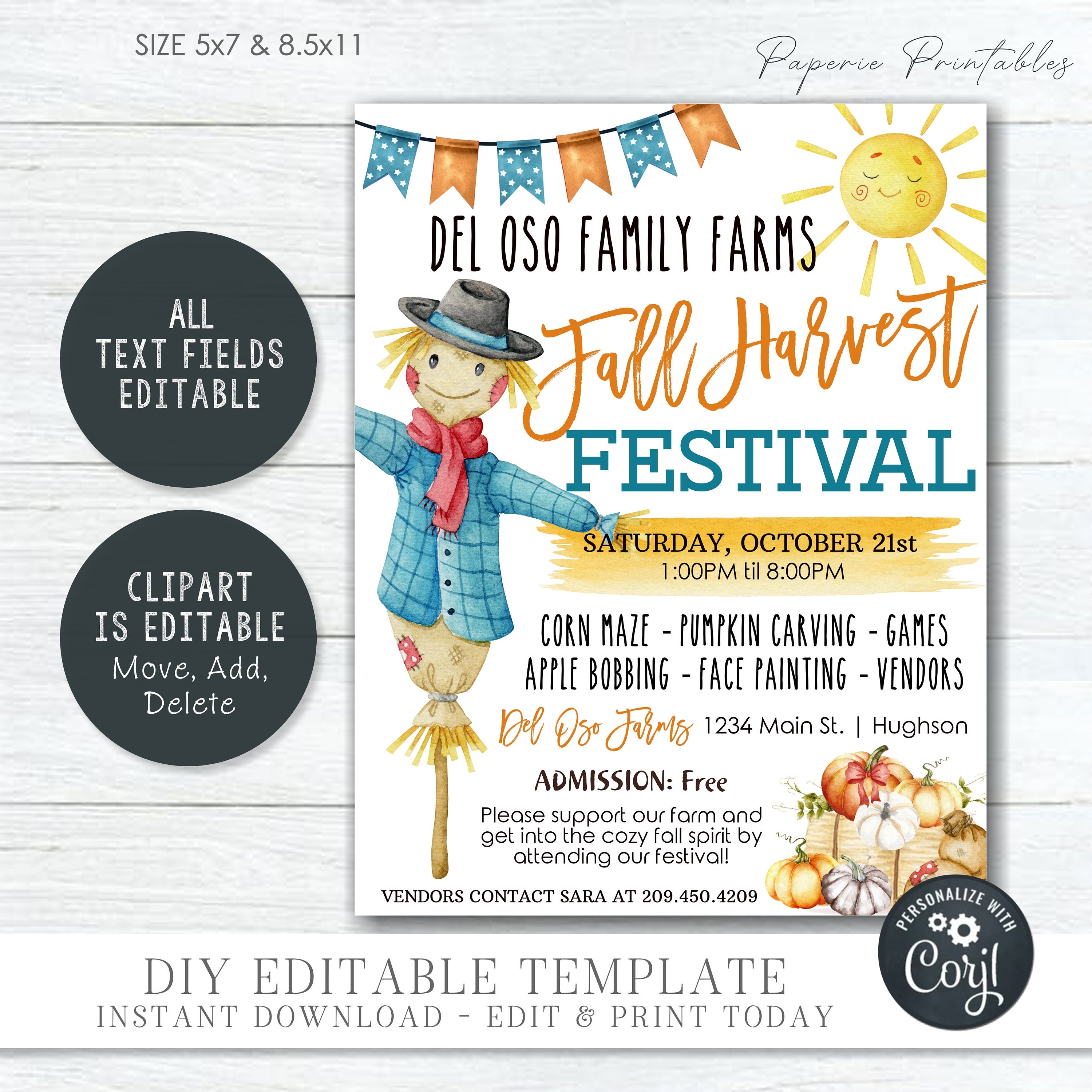 Editable Fall Harvest Festival Flyer: School, Church, Company (DIY ...