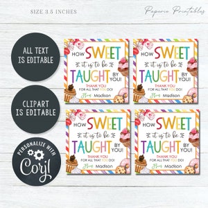 EDITABLE Teacher Appreciation Gift Tag, SWEETS Teacher Appreciation Tag ...