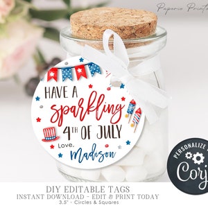 Editable 4th of July Party Favor Tags: DIY Corjl Template #JULY01 - Etsy