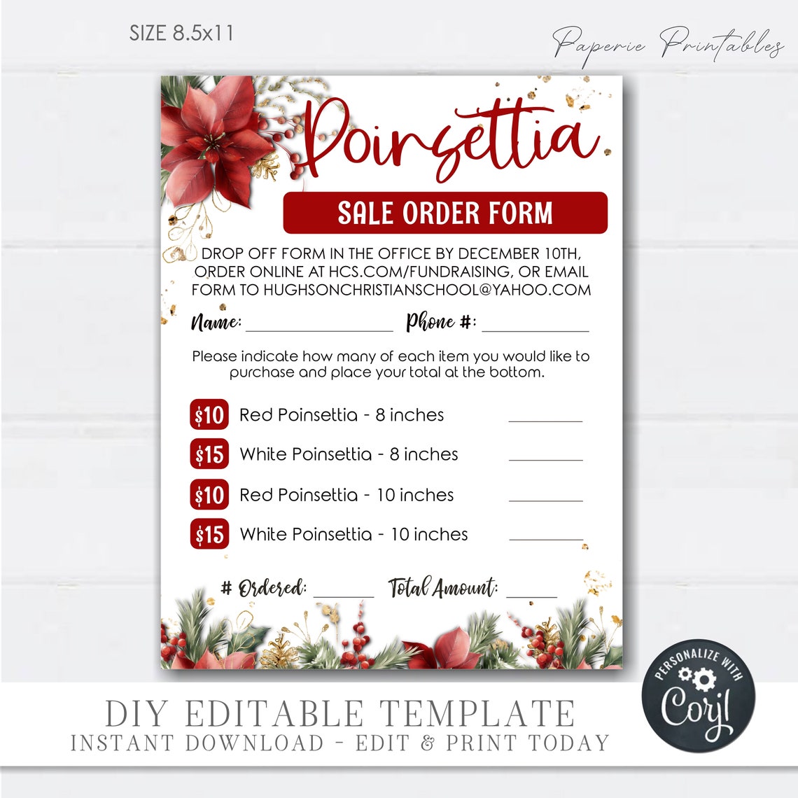 EDITABLE Poinsettia Sale Order Form Christmas Flower Sale - Etsy