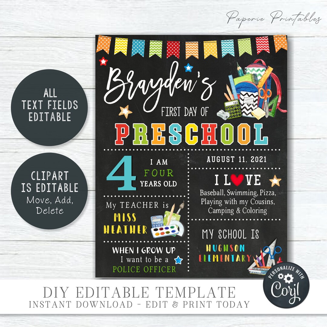 EDITABLE First Day of School Sign, Back to School Sign, First Day of ...