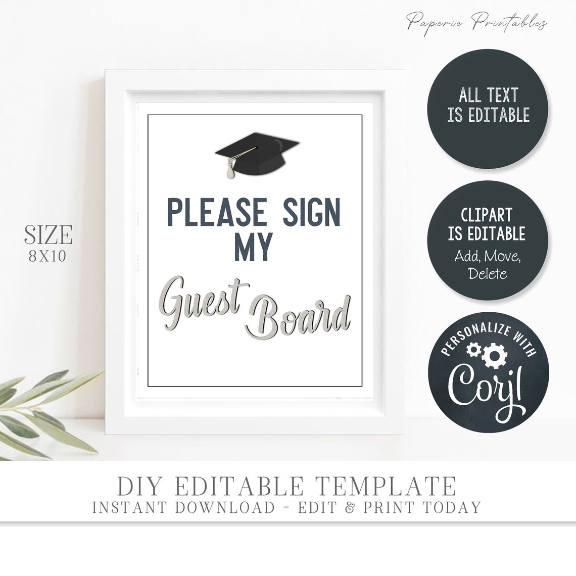 Editable Graduation Guest Book Signature Board (digital Download) #GP45 ...
