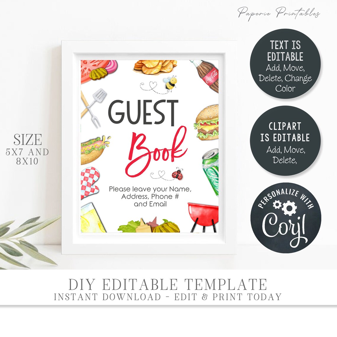 Editable BBQ Party Signs: Summer Cookout Decor (DIY Corjl Template) # ...
