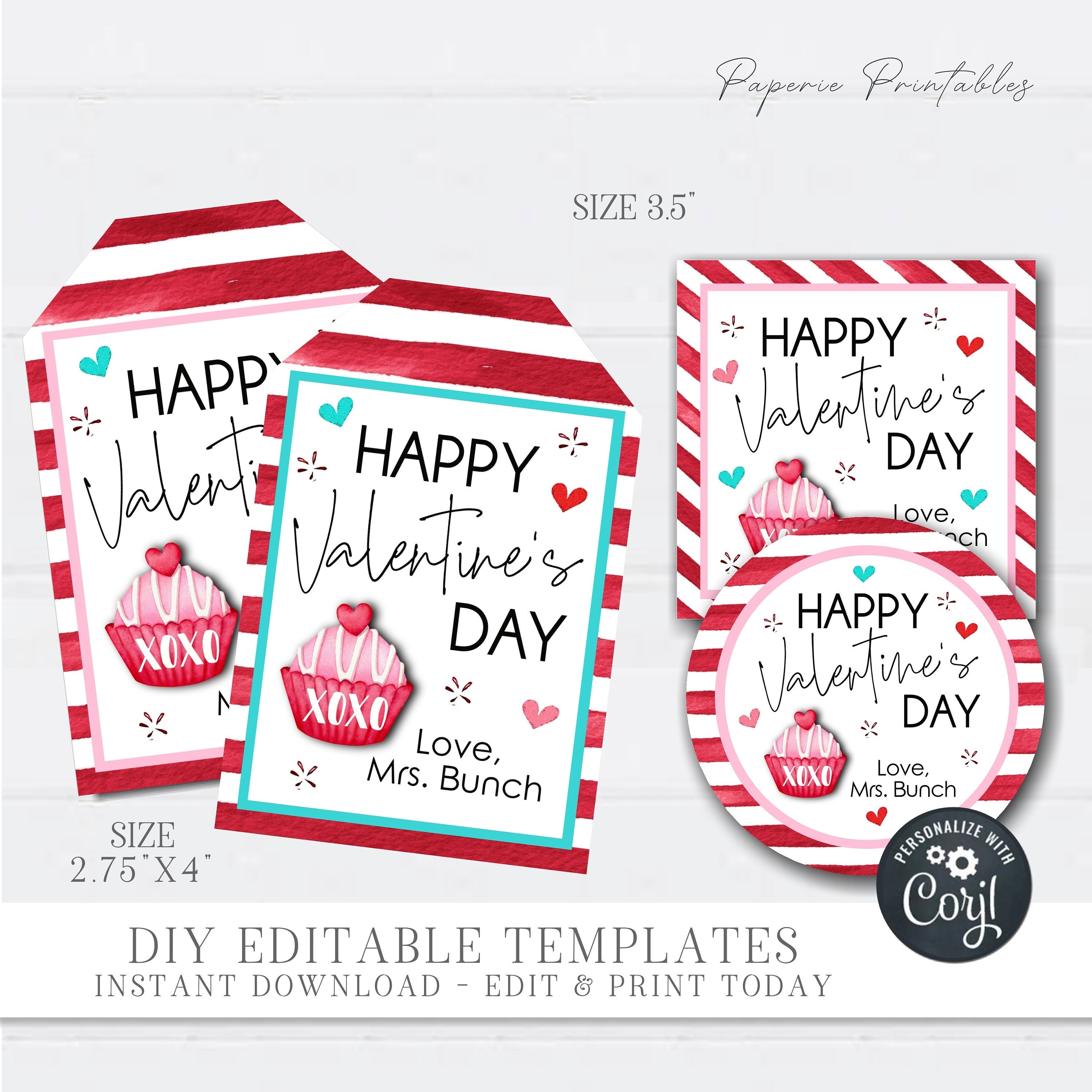 Editable Valentine's Day Gift Tag, Happy Valentine's Day Tag, Valentine ...
