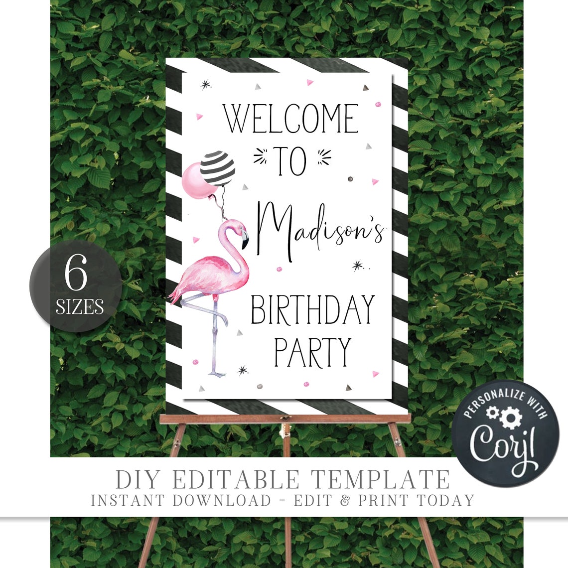 Editable Flamingo Birthday Party Welcome Sign DIY Birthday - Etsy
