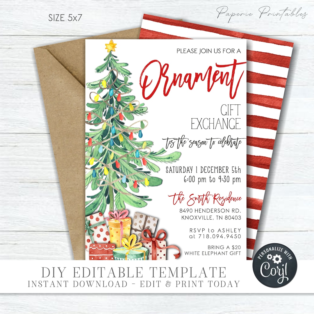 Ornament Exchange Invitation: Editable Christmas Party Invite (5x7 ...