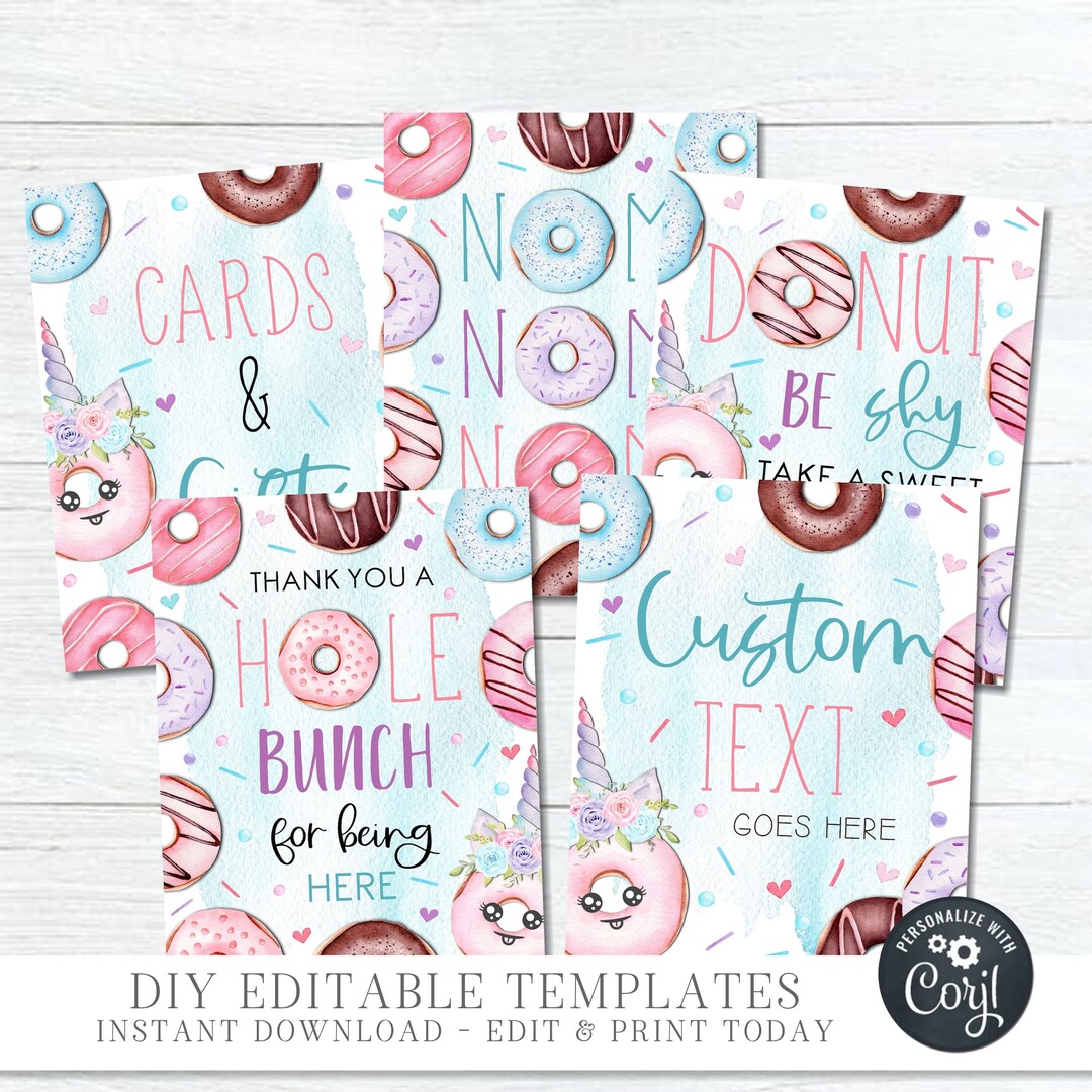 Editable Donut Birthday Party Signs: Welcome, Custom Text (DIY Digital ...
