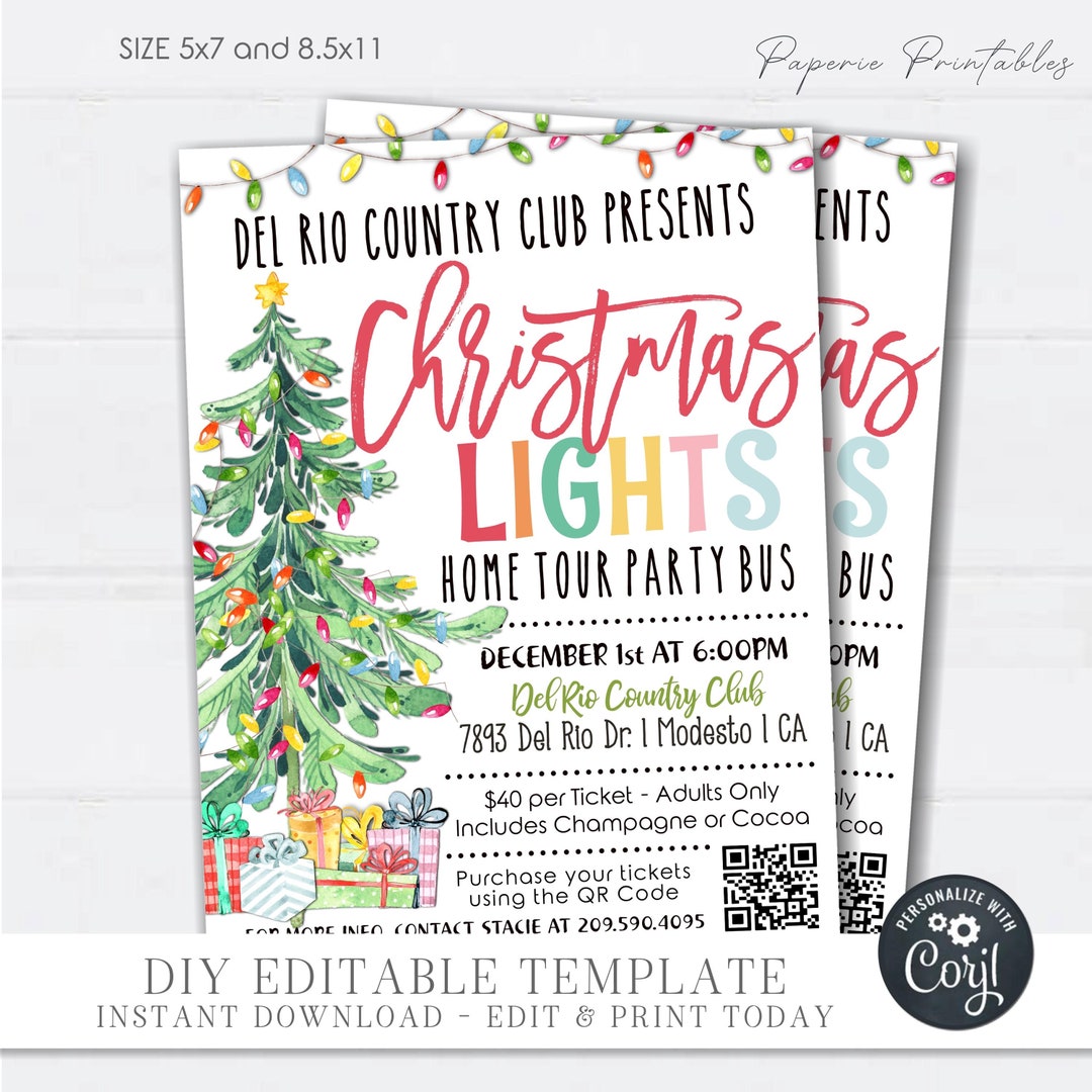 Editable Christmas Lights Tour Flyer: DIY Invitation (5x7 & 8.5x11 ...