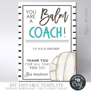 Volleyball Coach Gift Card Holder: Editable Lip Balm Thank You (digital ...