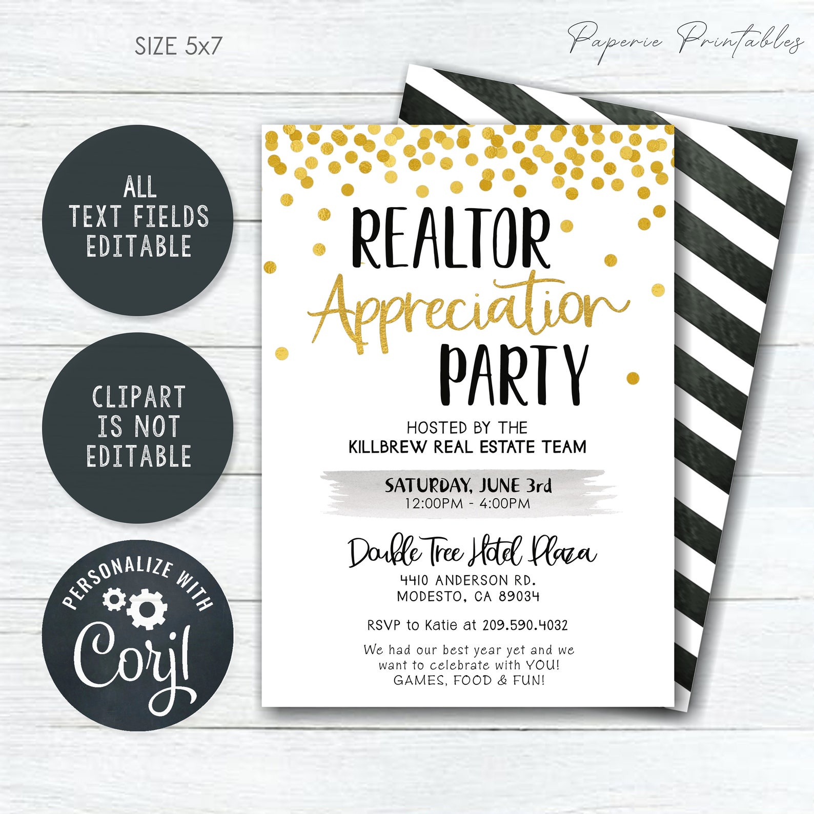 Editable Client Appreciation Party Invitation: Gold Confetti (DIY Corjl ...
