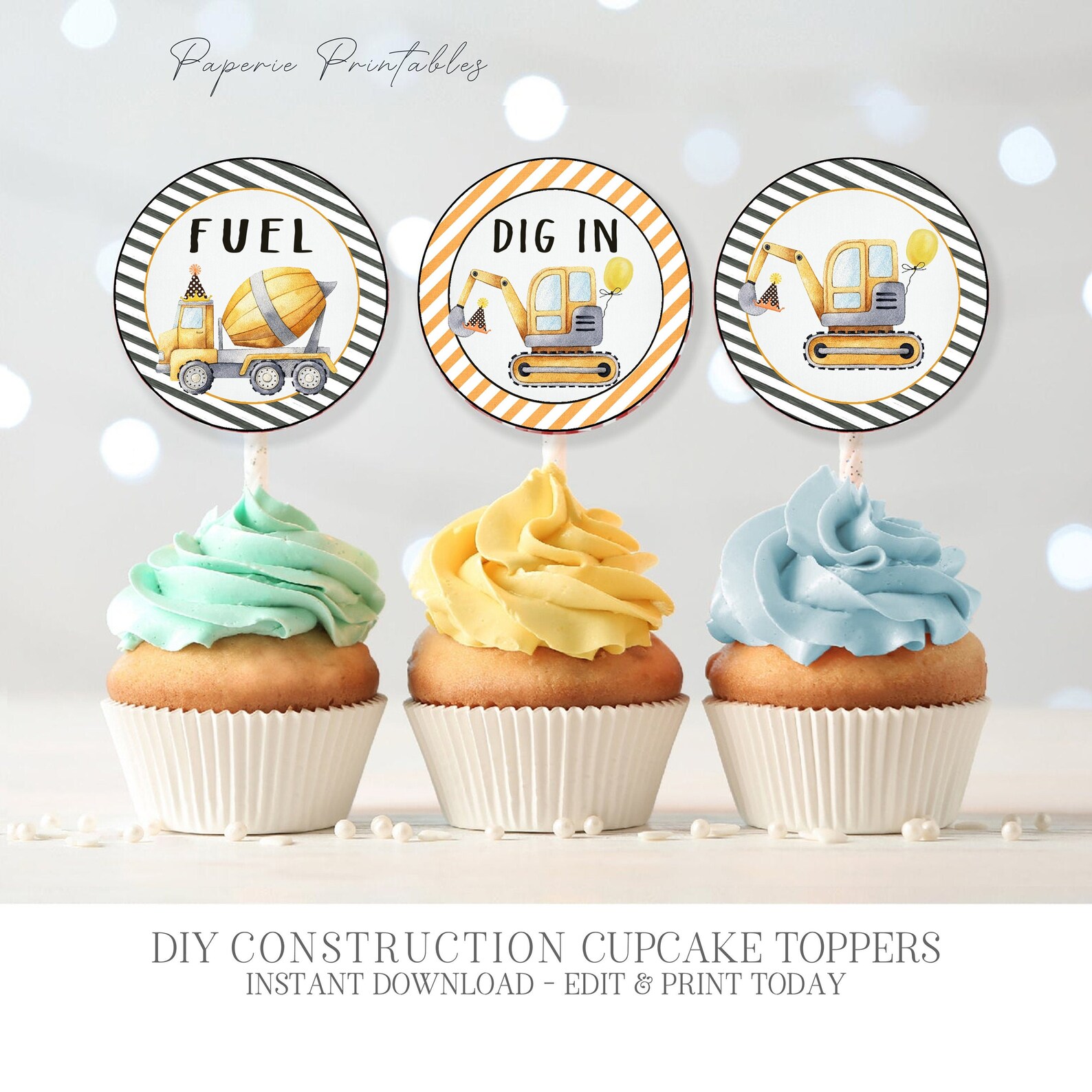 Construction Party Cupcake Toppers Under Construction Party | Etsy