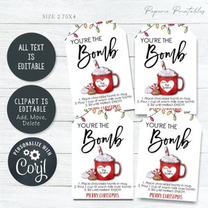 Editable Christmas You're the Bomb Gift Tag, Christmas Hot Chocolate ...