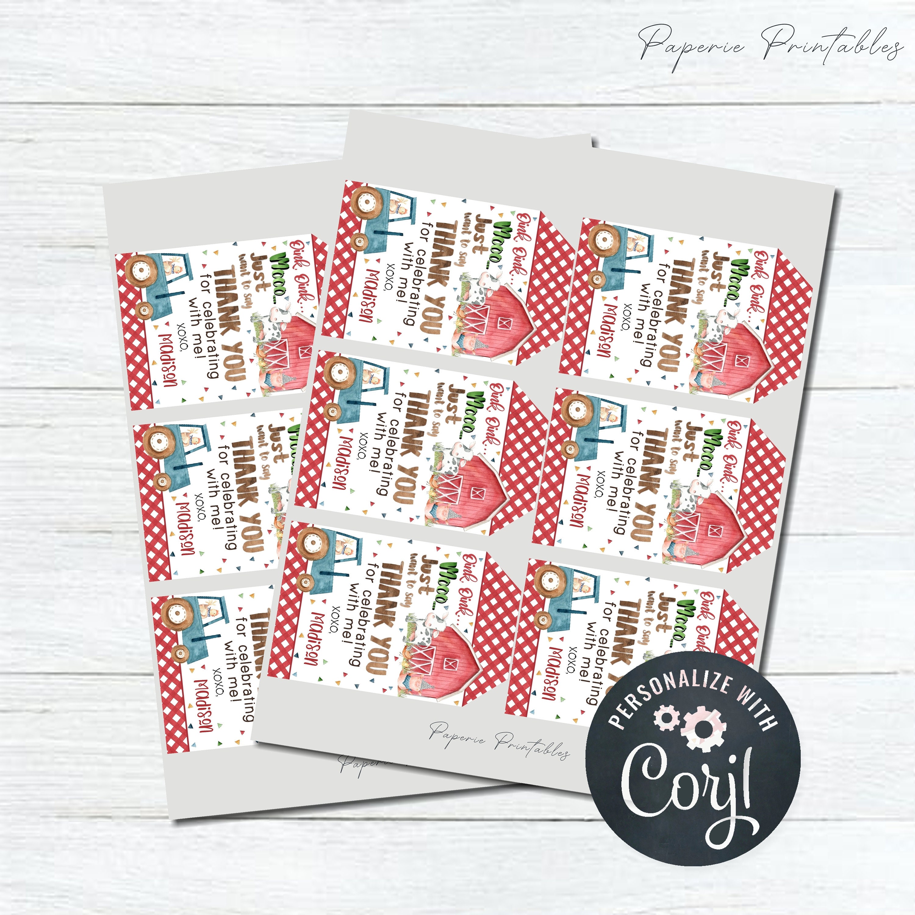 EDITABLE Farm Birthday Party Favor Tags Barnyard Birthday - Etsy