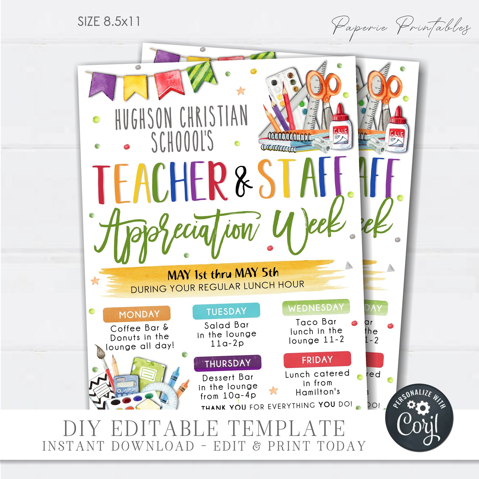 EDITABLE Teacher Appreciation Week Flyer, School Staff Appreciation ...