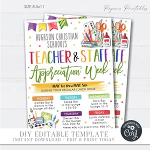 EDITABLE Teacher Appreciation Week Flyer, School Staff Appreciation ...