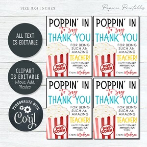 Editable Popcorn Teacher Appreciation Gift Tag (digital Download) # ...