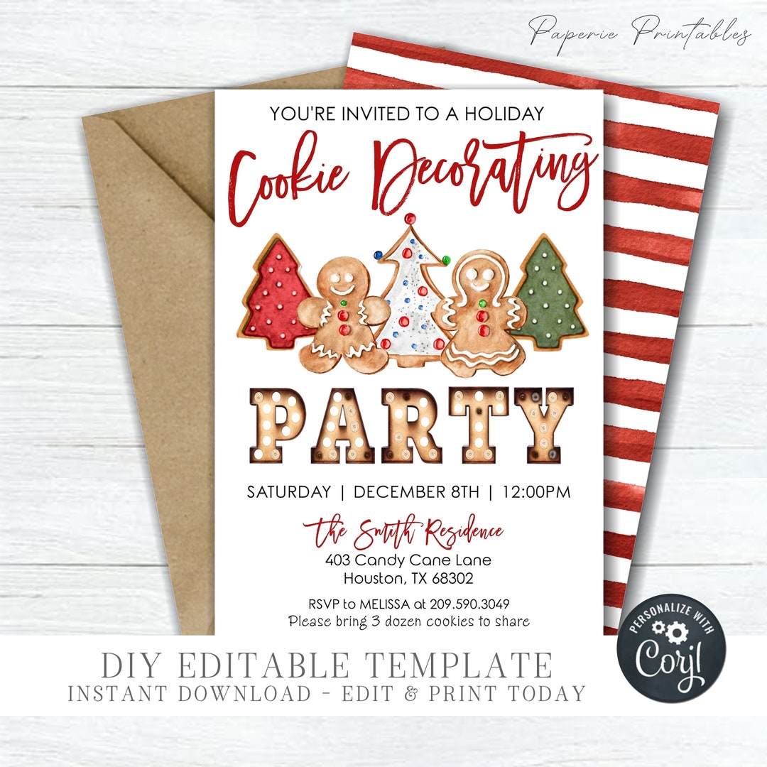 EDITABLE Christmas Cookie Decorating Party Invitation Holiday Cookie ...