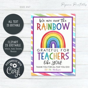 EDITABLE Rainbow Teacher Appreciation Gift Tag, Grateful Teacher Tag ...