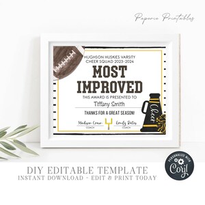 Editable Cheerleading Certificate, End of Season Award, Printable Cheer ...