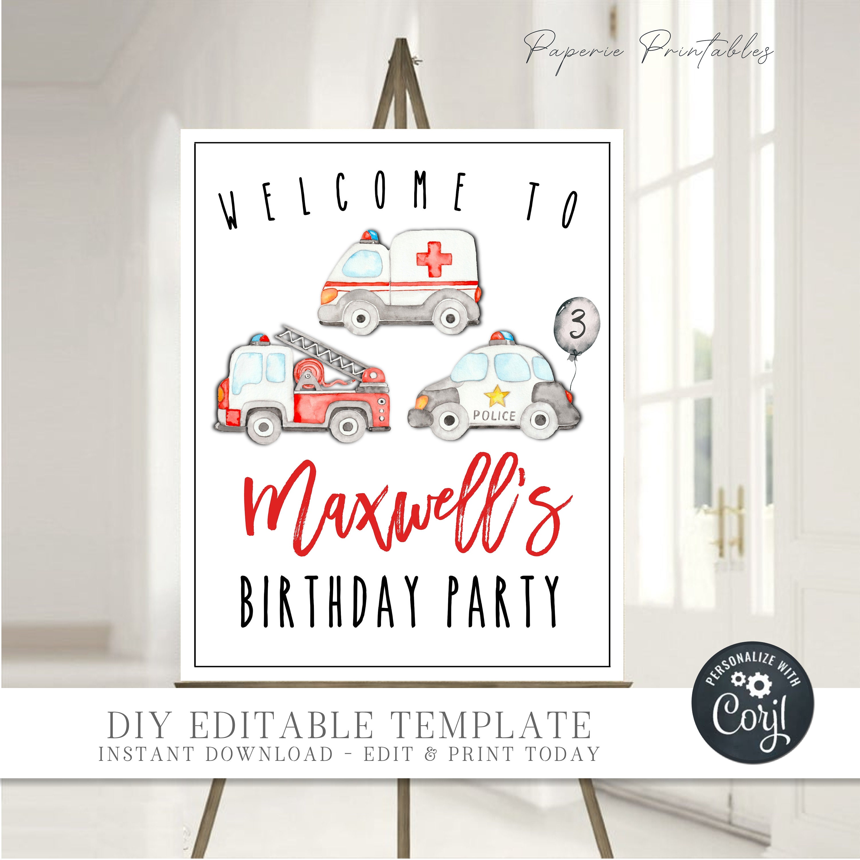 Editable First Responders Birthday Party Welcome Sign First - Etsy