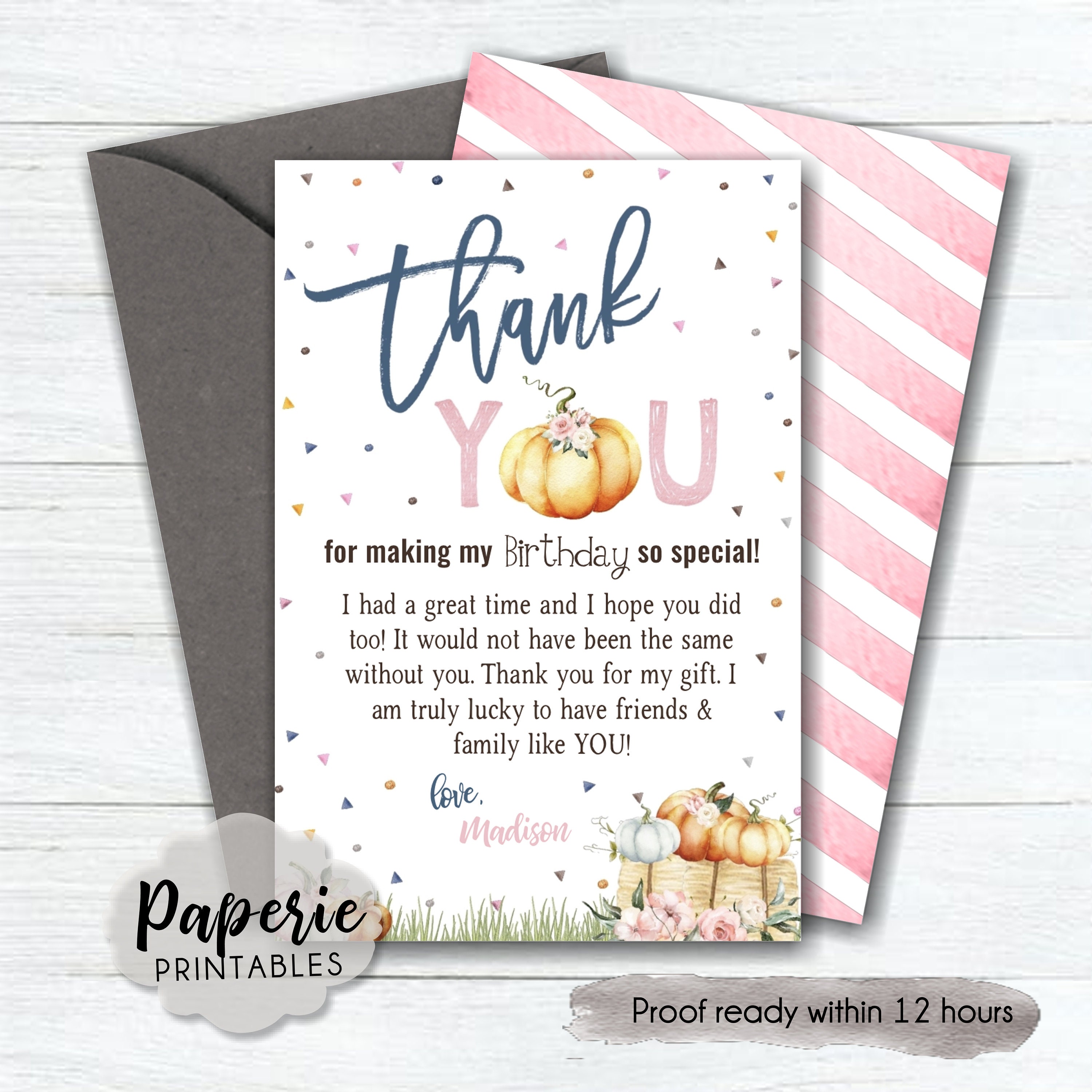 Pumpkin Birthday Thank You Card Fall Birthday Party Thank - Etsy