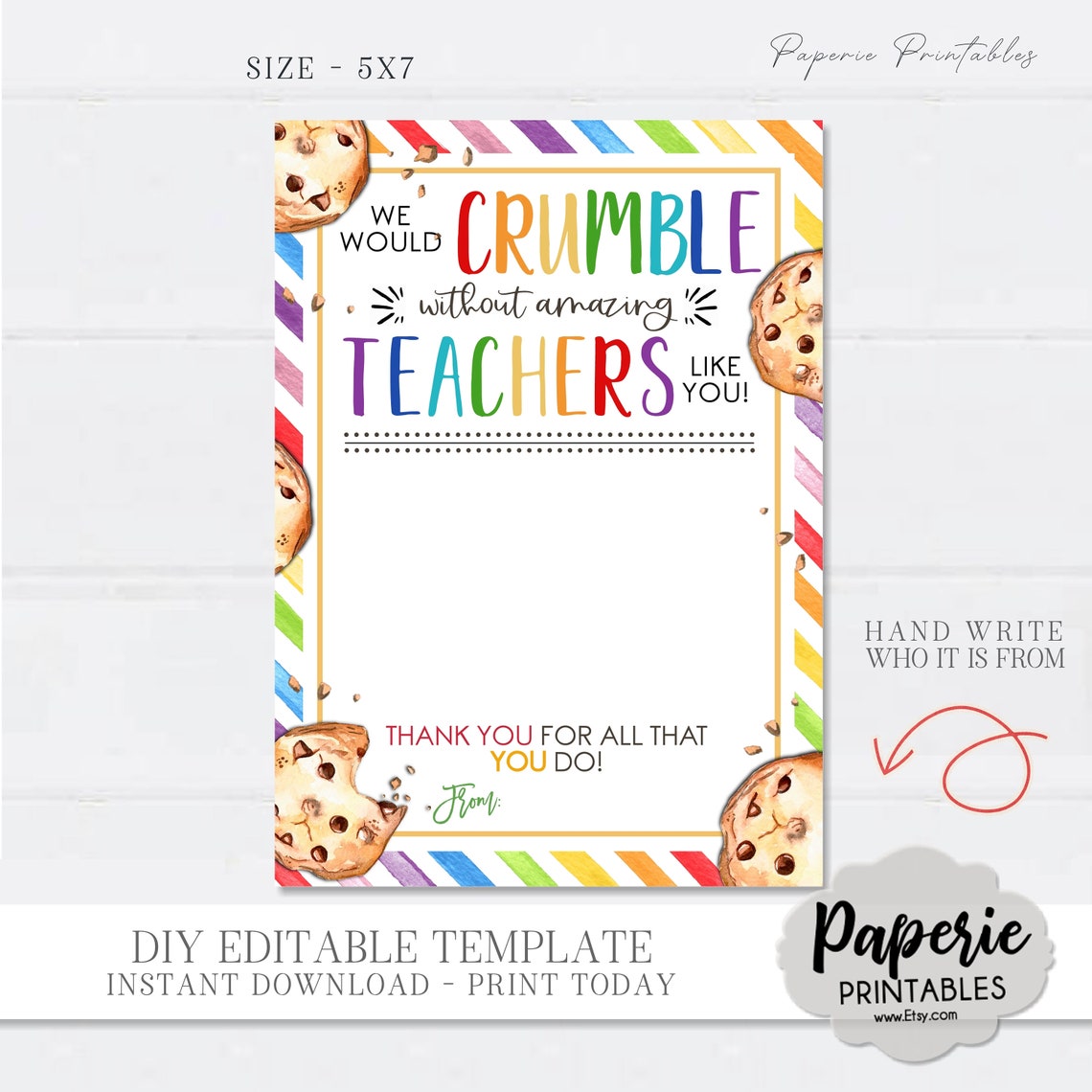 Editable Cookie Teacher Appreciation Gift Card Holder (DIY Digital ...