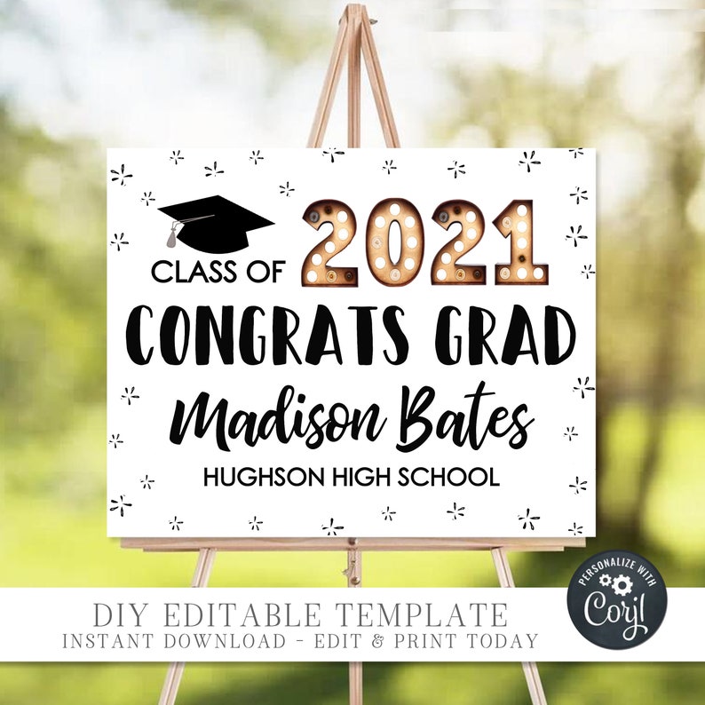 EDITABLE Graduation Yard Sign Class of 2021 Graduation Sign | Etsy