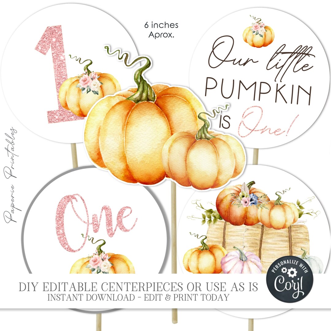 Boho Pumpkin 1st Birthday Centerpiece Decorations (DIY Editable Corjl ...