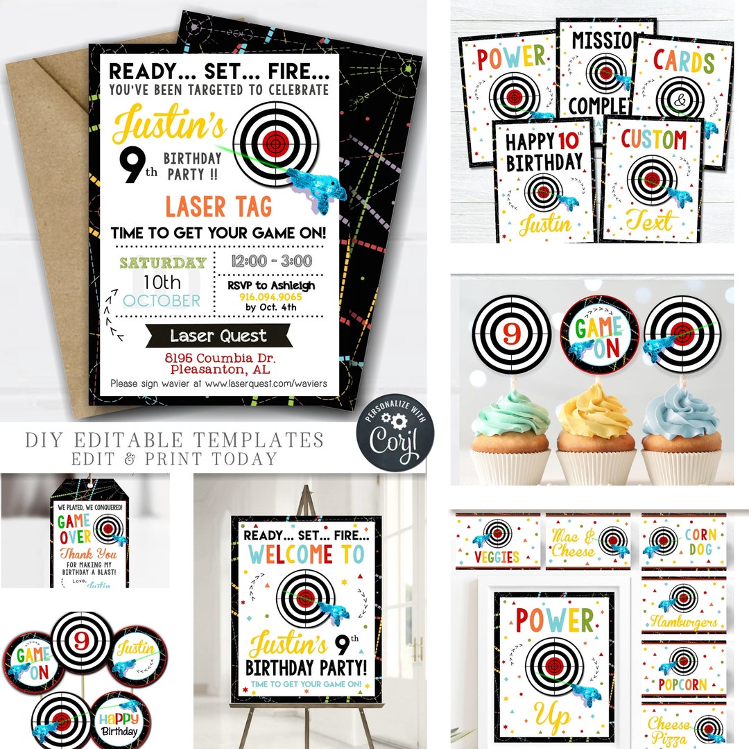 Editable Laser Tag Birthday Party Bundle (DIY Digital Download) #BP08 ...