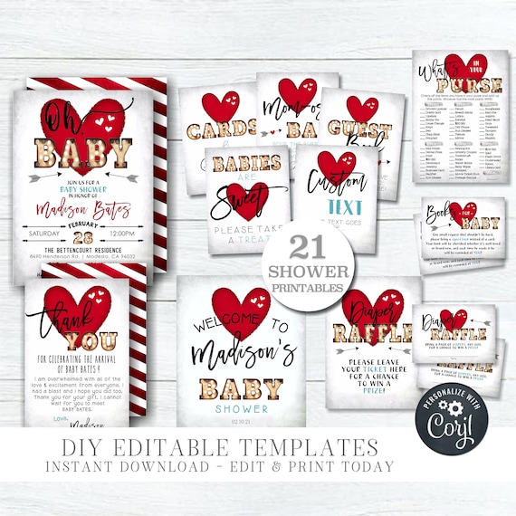 EDITABLE Valentine's Day Baby Shower Bundle Heartbreaker | Etsy