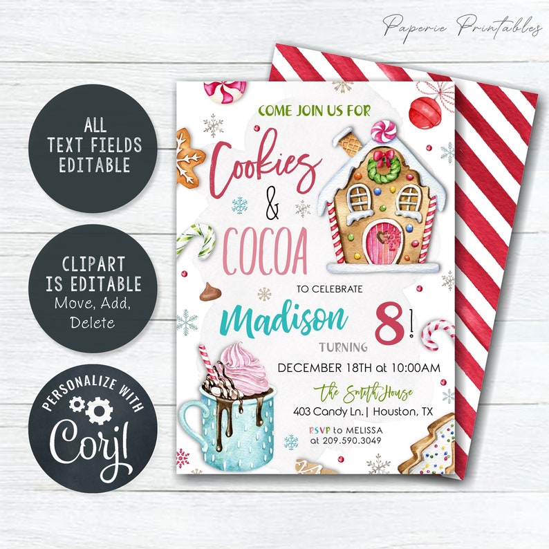 EDITABLE Cookies & Cocoa Birthday Invitation Christmas | Etsy