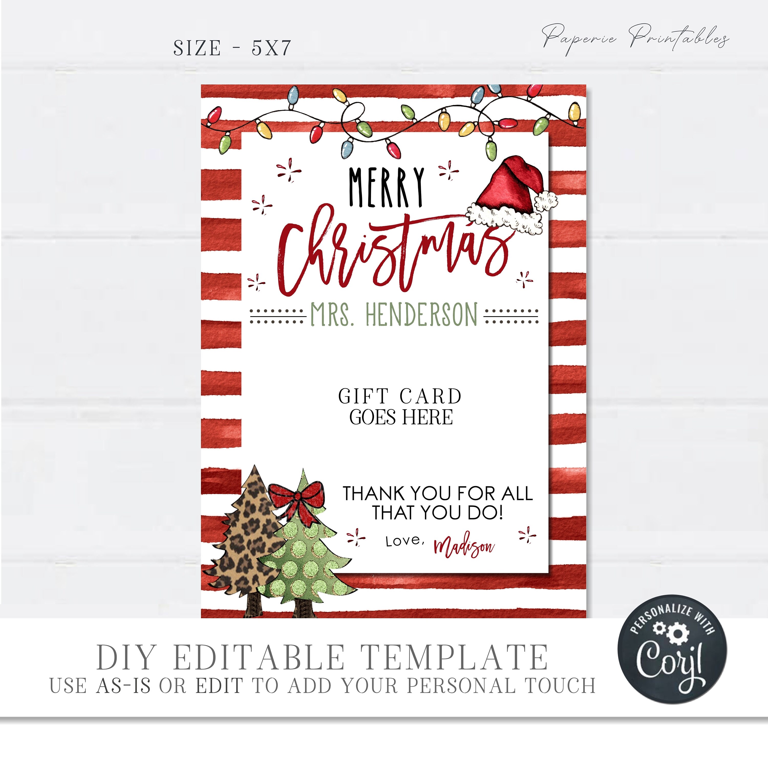 EDITABLE Christmas Gift Card Holder, Teacher Appreciation Christmas ...