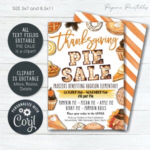 EDITABLE Thanksgiving Pie Sale Flyer, Thanksgiving Pie Fundraising ...