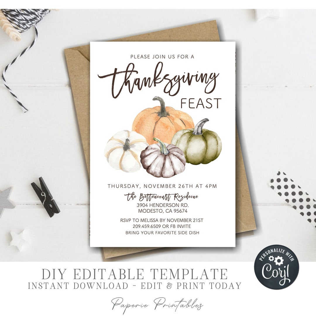 Editable Thanksgiving Feast Invitation Template (digital Download) # ...
