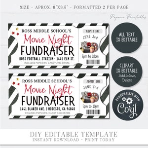 EDITABLE Movie Night Fundraiser Flyer and Tickets, Movie Night ...