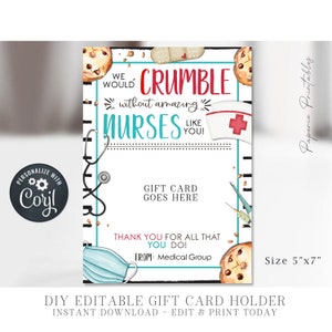 Editable Nurse Appreciation Gift Card Holder: Cookie Theme (DIY Corjl ...