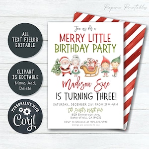 EDITABLE Little Merry Christmas Birthday Invitation - Girl, Boy, Twins ...