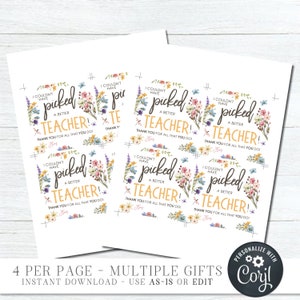 Editable Teacher Appreciation Gift Tag: Floral Design (DIY Corjl ...
