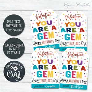EDITABLE Kids Valentine Cards, Ring Pop Valentine Tag, You Are a Gem ...