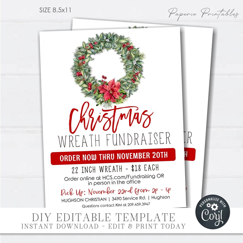 EDITABLE Wreath Sale Fundraiser Flyer Christmas Wreath Sale - Etsy