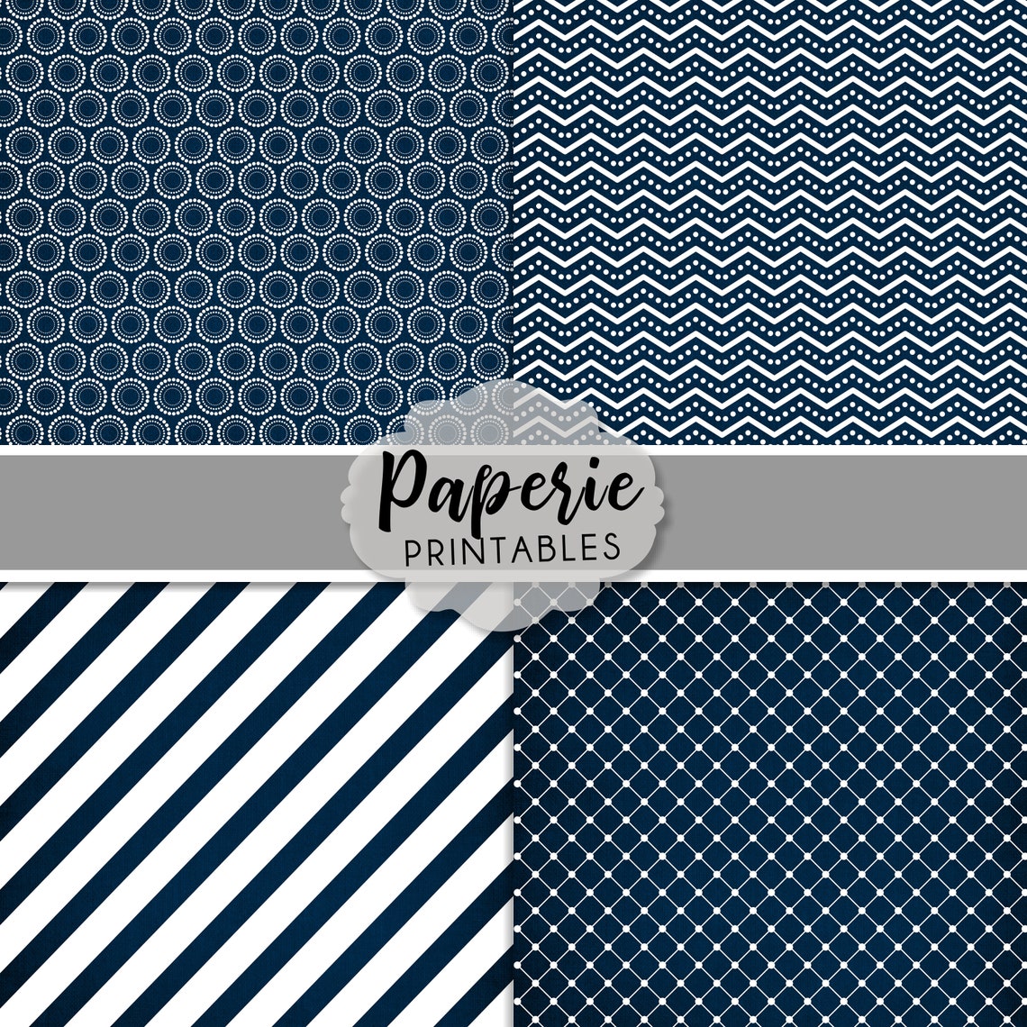 Navy & White Digital Paper: 12x12 Scrapbook Patterns (digital Download ...