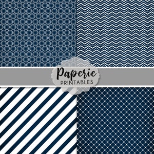 Navy & White Pattern Digital Paper - 12x12 Digital Scrapbooking Paper ...