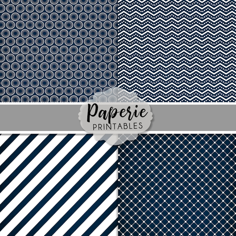 Navy & White Digital Paper: 12x12 Scrapbook Patterns (digital Download ...