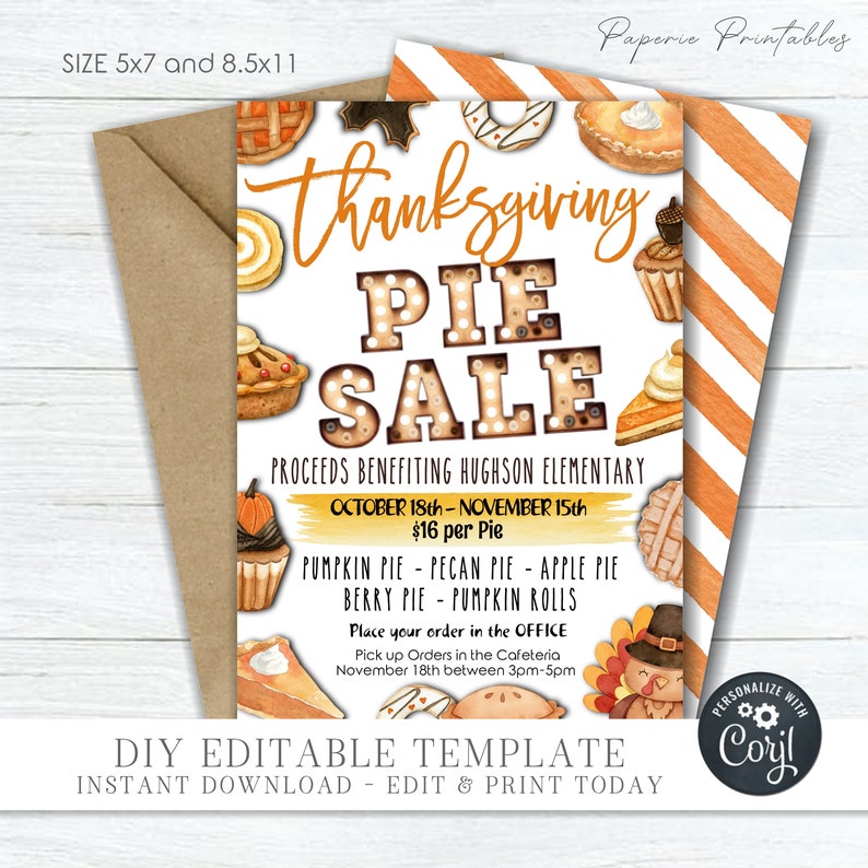 EDITABLE Thanksgiving Pie Sale Flyer Thanksgiving Pie - Etsy
