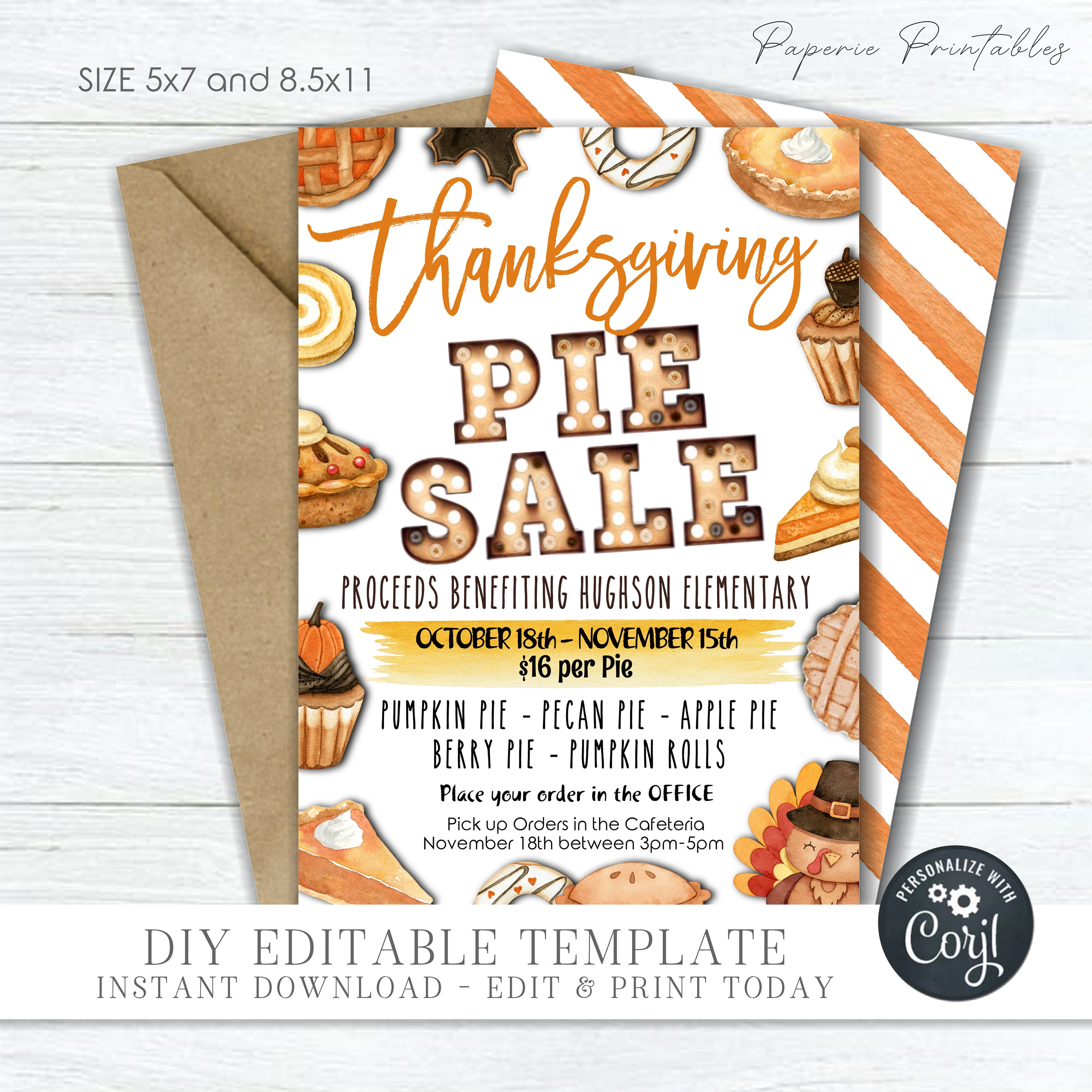 EDITABLE Thanksgiving Pie Sale Flyer, Thanksgiving Pie Fundraising ...