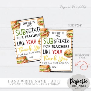 Editable Substitute Teacher Appreciation Gift Tag (corjl) #TAW30 - Etsy